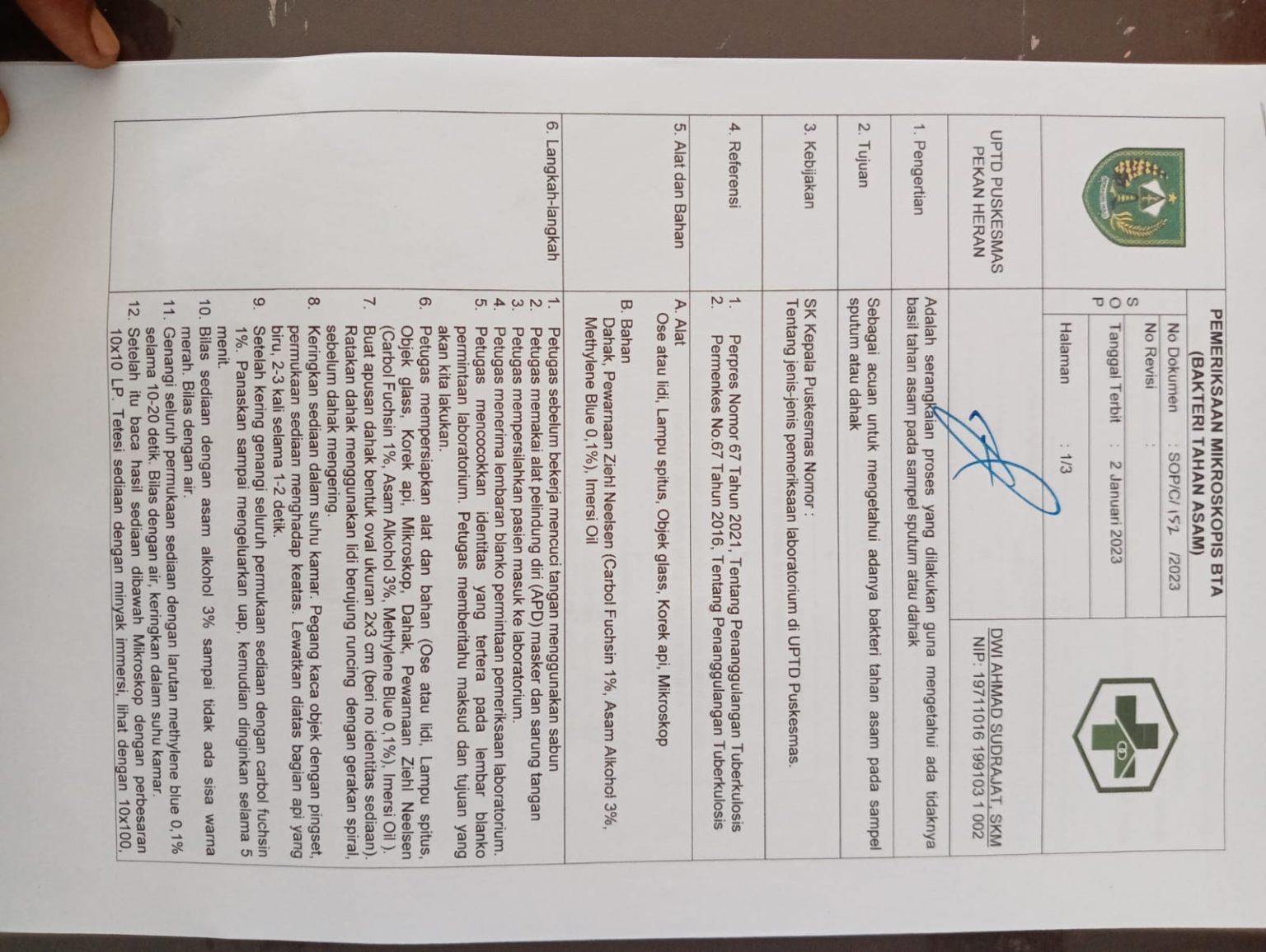 SOP Pemeriksaan Mikroskopis BTA (Bakteri Tahan Asam) – UPTD Puskesmas ...